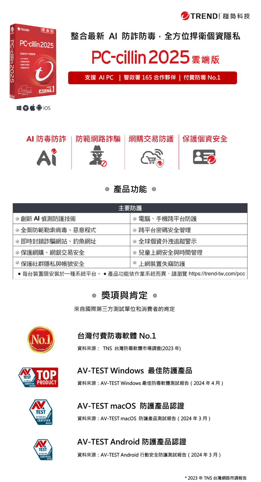 PC-cillin 2025 雲端版 一年一台標準盒裝 PCC2025-1Y1U燦坤線上購物